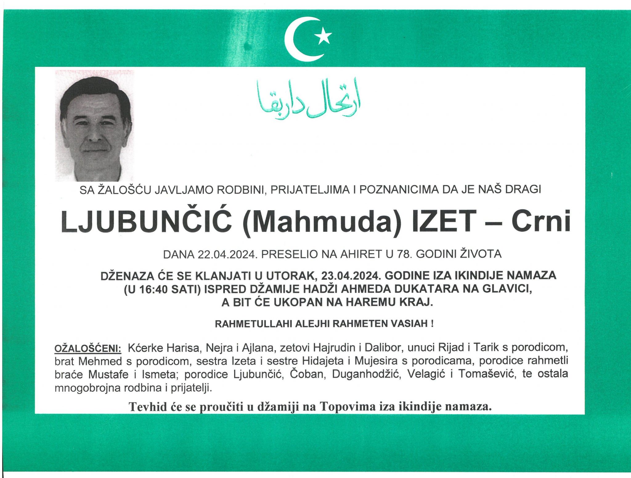 Ljubunčić (Mahmuda) Izet – Crni – MIZ Livno