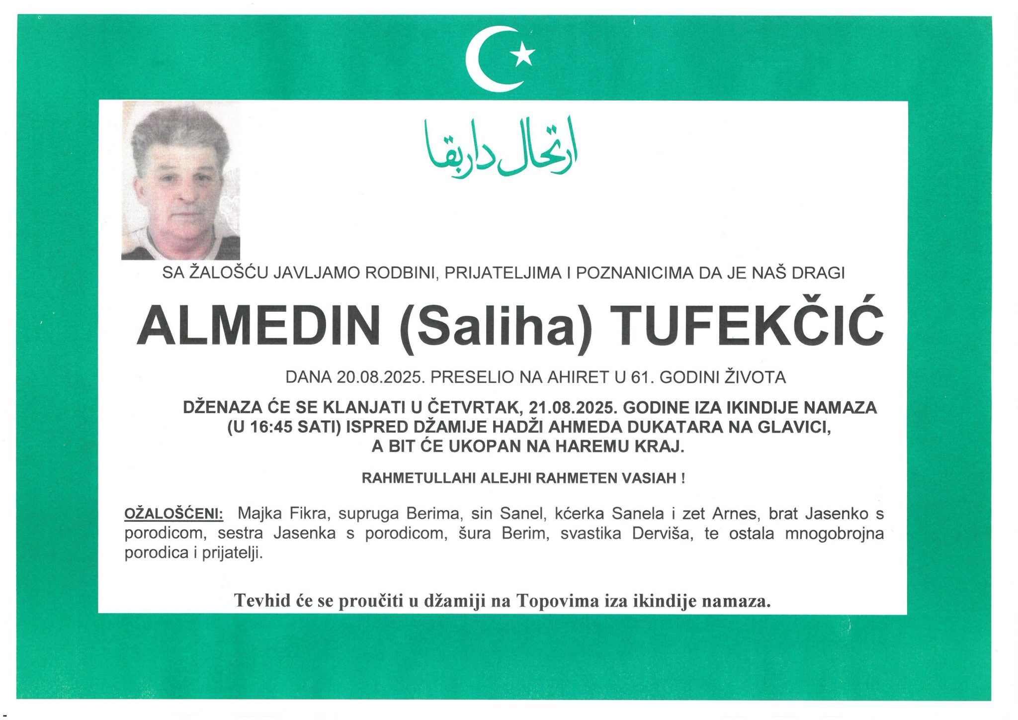 Almedin (Saliha) Tufekčić – MIZ Livno